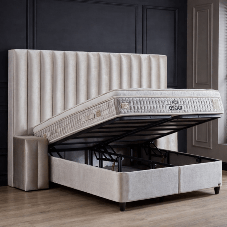 Opbergboxspring Oscar met Extra Groot Hoofdbord en Luxe Stof | Dreambedden